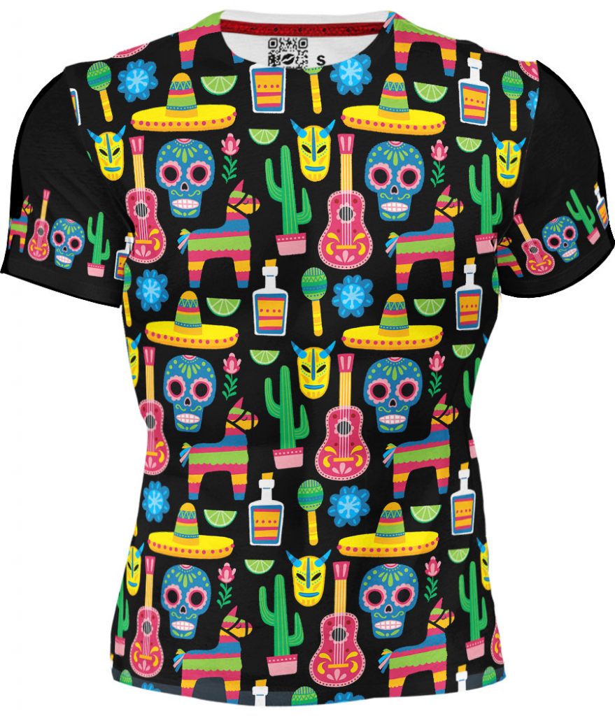 Playera Full Print Caballero Calaveras Colores 340 Símbolos Ruecas