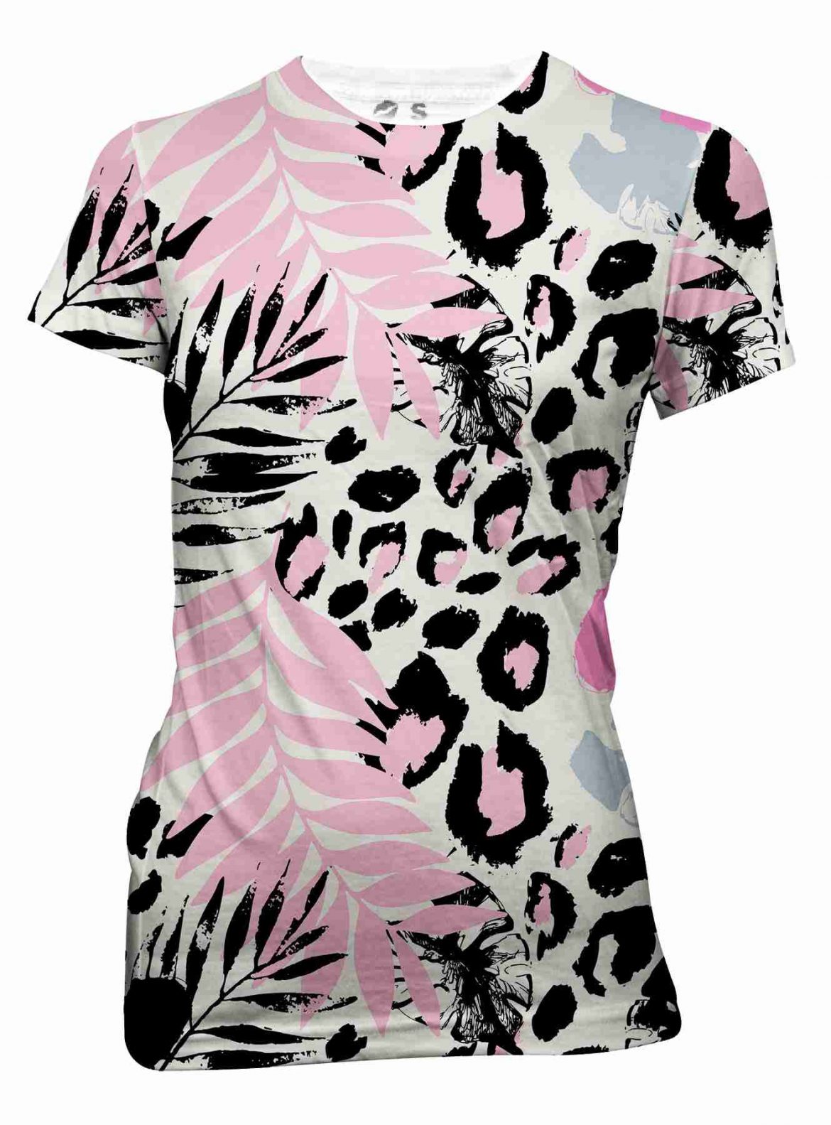 Playera Full Print Dama Leopardo Hojas Negro y Blanco Animal Print