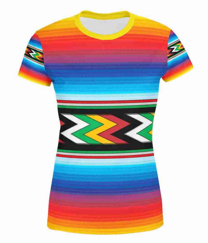Playera Full Print Dama Lineas Colores Textura Bordado