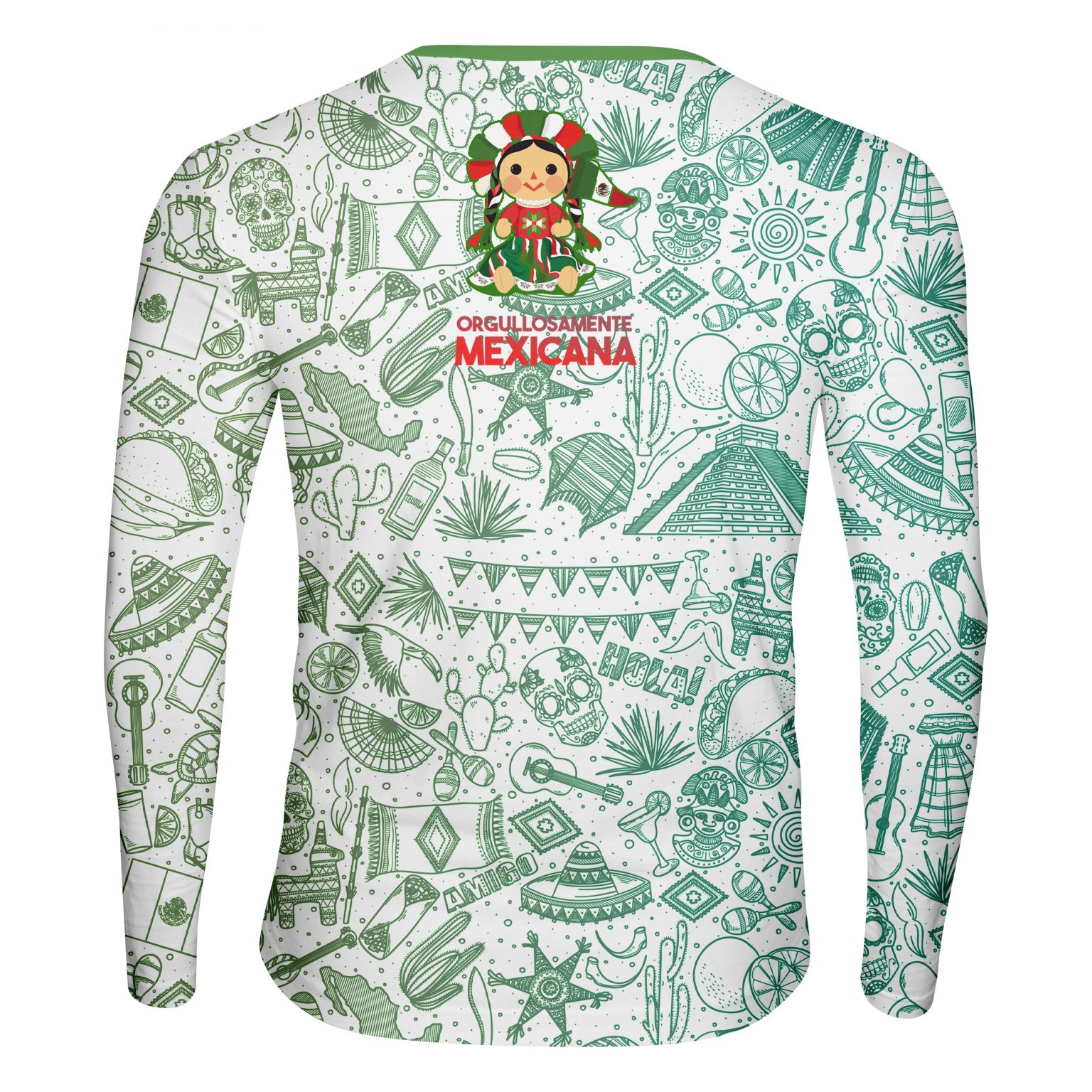 Playera Full Print Manga Larga Muñequita Tradicional Bandera Tricolor