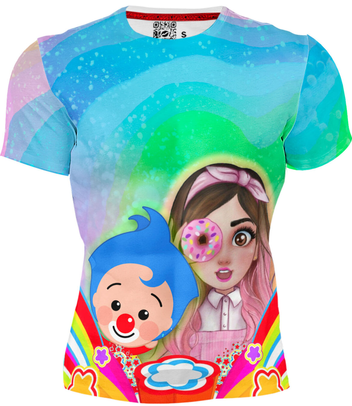 Playera Full Print Mis Pastelitos Y Payasito Plim Arcoíris