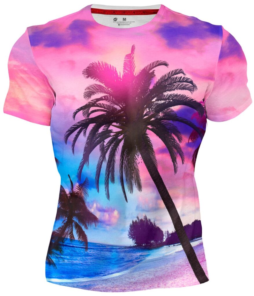 Playera Sublimada Palmeras Cielo Playa Rosada
