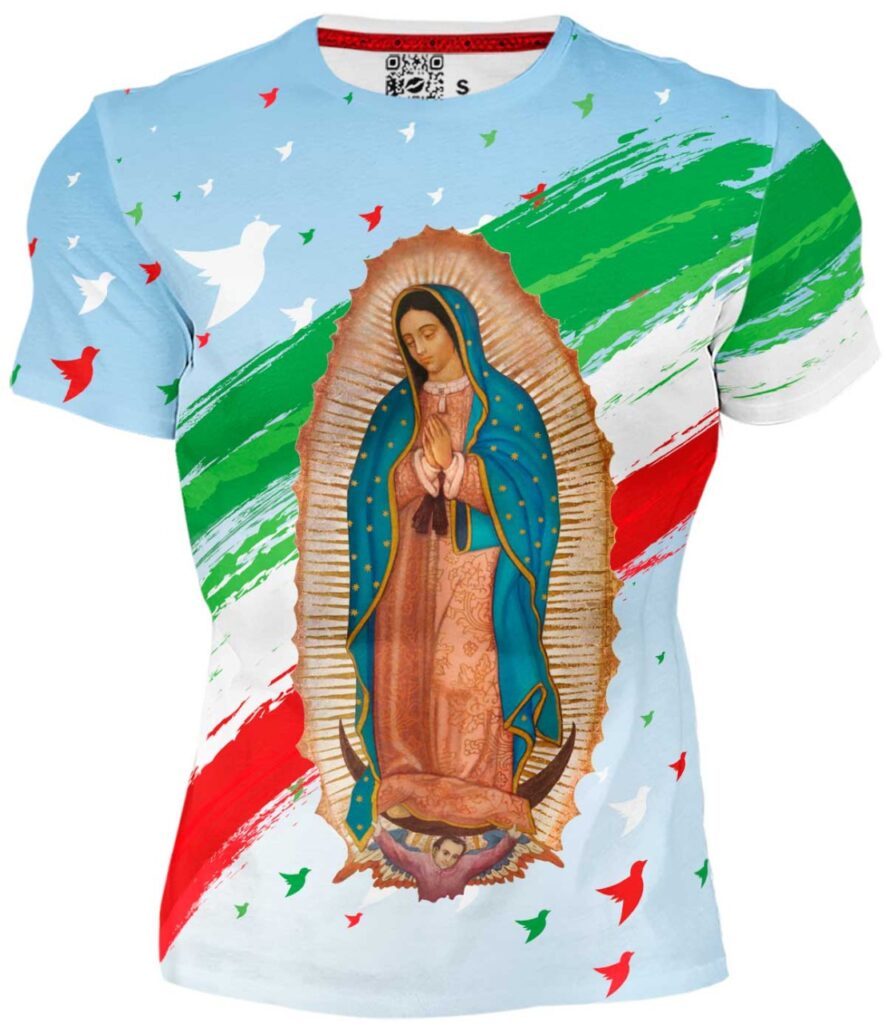 Playera Full Print Virgen de Guadalupe Palomas Colores Bandera México