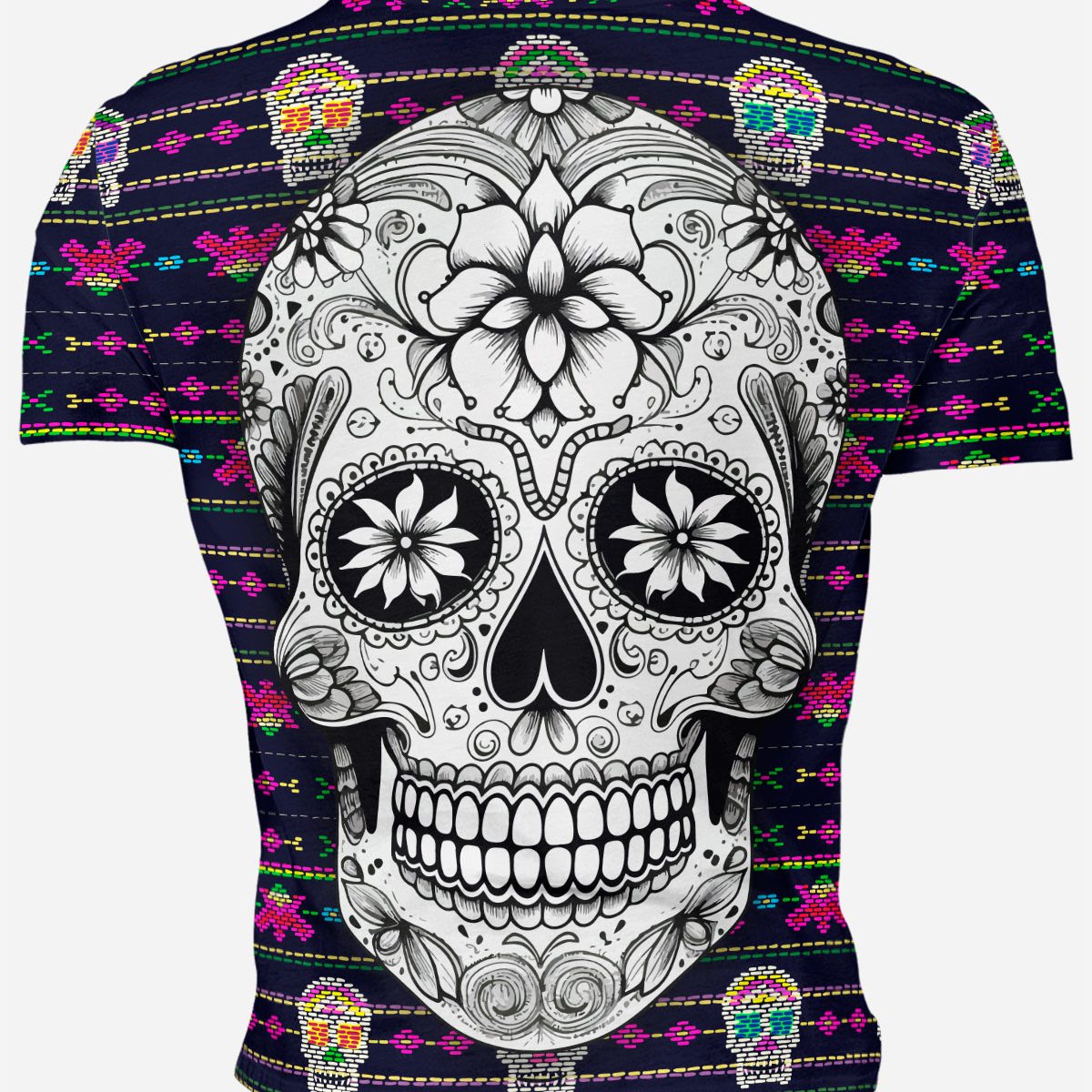 Playera 5-dia-de-muertos-calavera bordado rosa C0005